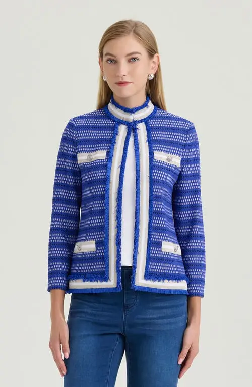 Ming Wang Heritage Ribbon Fringe Trim Knit Jacket