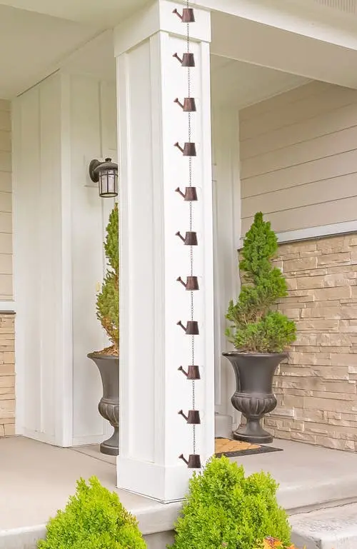 GLITZHOME 8.5ft 11-piece Faux Copper Watering Pot Rain Chain With V-shaped Gutter Clip