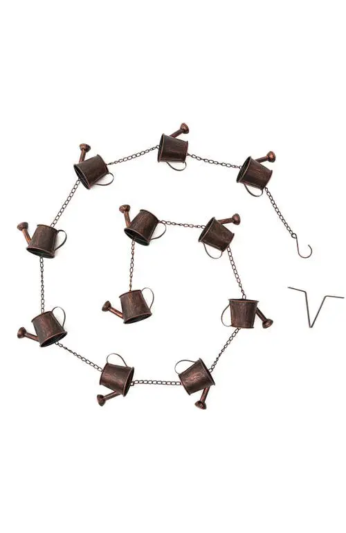 GLITZHOME 8.5ft 11-piece Faux Copper Watering Pot Rain Chain With V-shaped Gutter Clip