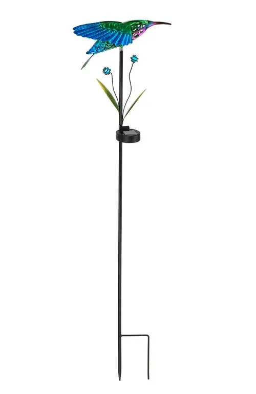GLITZHOME Spring Garden Solar Frog Or Hummingbird Yardstake - Blue