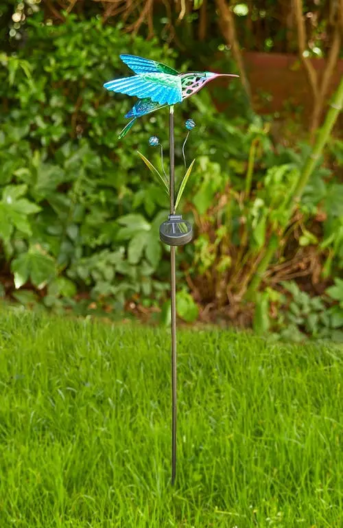 GLITZHOME Spring Garden Solar Frog Or Hummingbird Yardstake - Blue