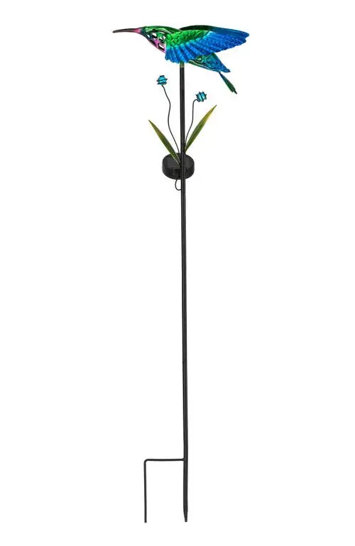 GLITZHOME Spring Garden Solar Frog Or Hummingbird Yardstake - Blue