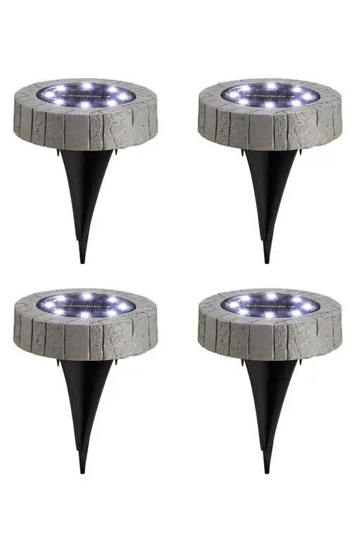 GLITZHOME Set Of 4 Solar Powered Resin Ground Light Disk Light - Black