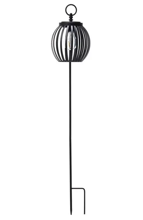 GLITZHOME Metal Stripes Solar Powered Outdoor Lantern With Stake - Black