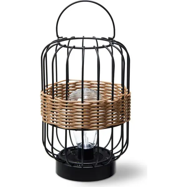 GLITZHOME Metal Wire Faux Rattan Solar Powered Outdoor Lantern With Handle - Black
