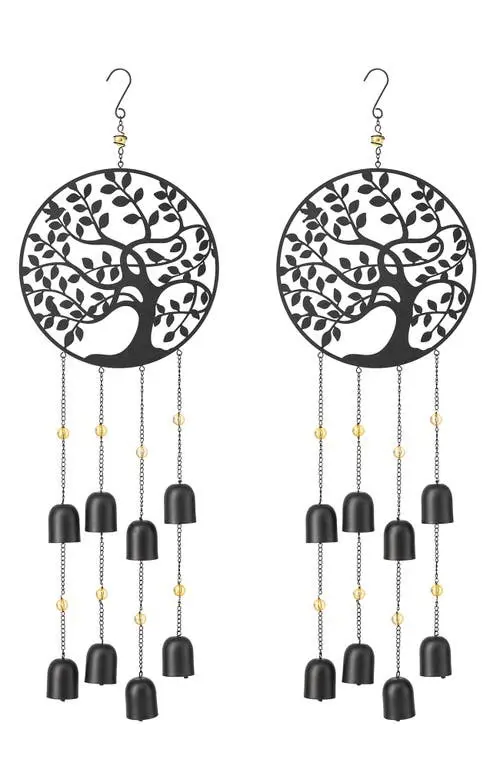 GLITZHOME Set Of 2 32"h Metal Tree Of Life Windchime With Bells - Black