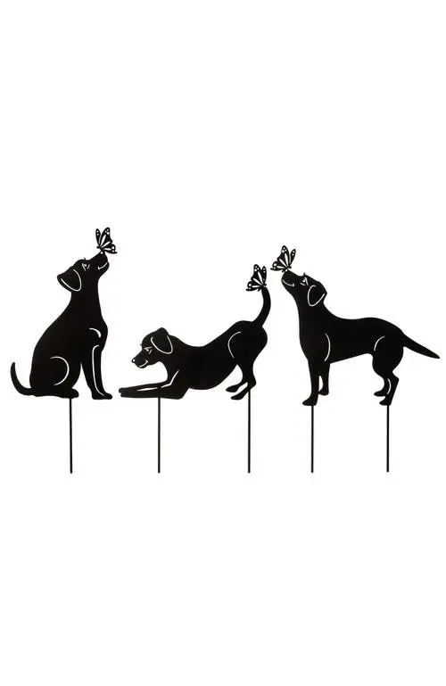 GLITZHOME Multi-functional 2-in-1 Set Of 3 Metal Rubbit Cat Dog Silhouette Picks - Black