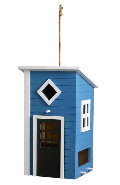 GLITZHOME Modern Functional And Decorative Solid Wood Outdoor Garden Birdhouse - Blue