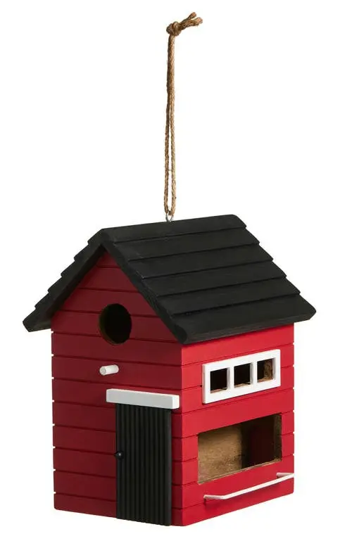 GLITZHOME Modern Functional And Decorative Solid Wood Outdoor Garden Birdhouse - Red