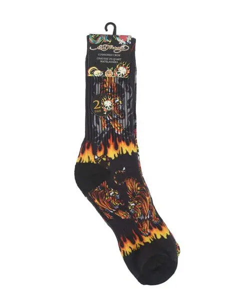Ed Hardy Tiger 360 Print Full Cushion Crew Sock 2-pack - Black
