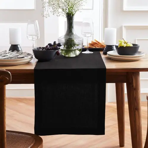 Solino Home Linen Table Runner For Dining Table - Black