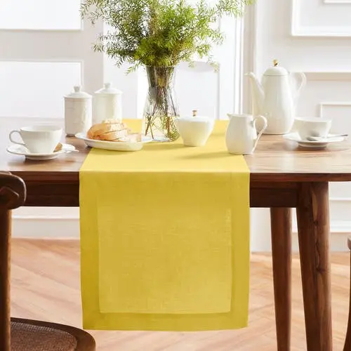 Solino Home Linen Table Runner For Dining Table - Yellow