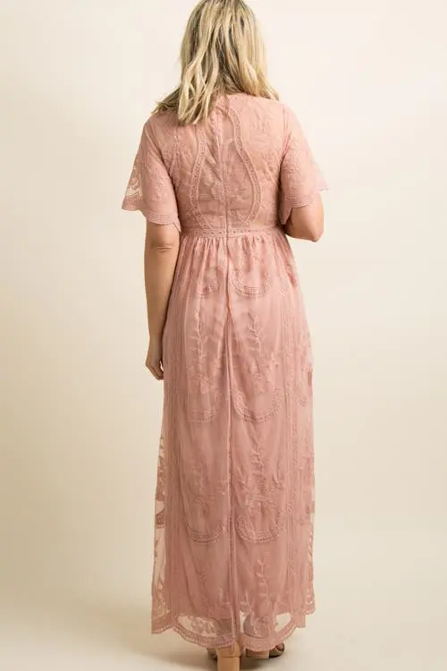 PINKBLUSH Lace Mesh Overlay Maternity Maxi Dress