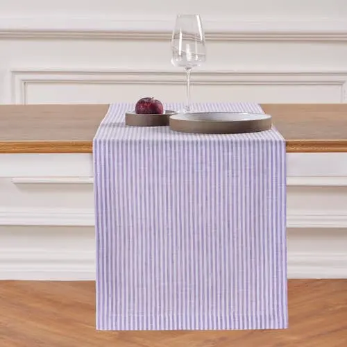 SOLINO HOME Linen Table Runnernarrow Stripe - Lavender And White
