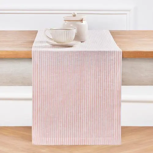 SOLINO HOME Linen Table Runnernarrow Stripe - Peach And White