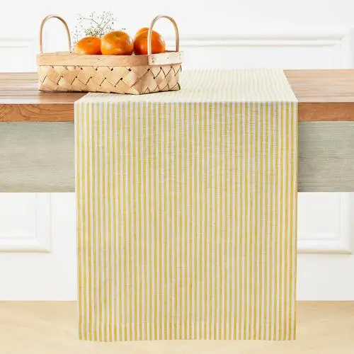 SOLINO HOME Linen Table Runnernarrow Stripe - Spicy Mustard And White
