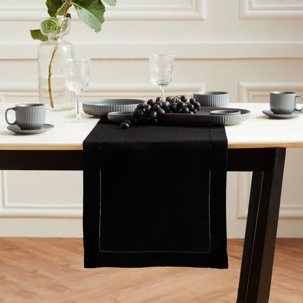 Solino Home Linen Table Runner For Dining Table - Black