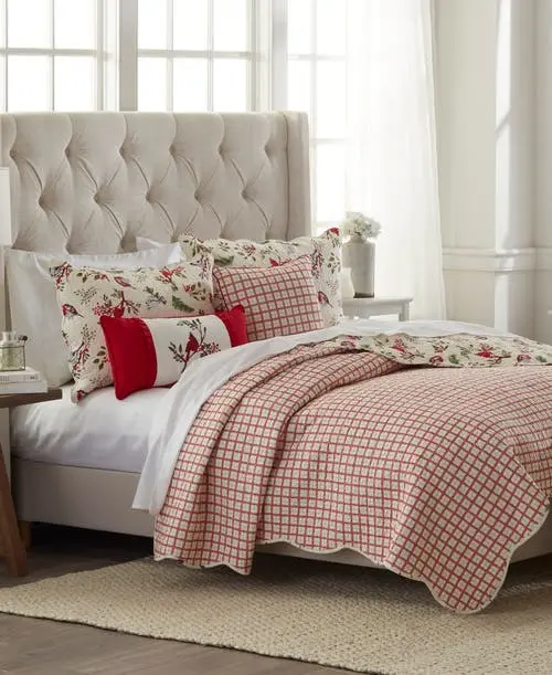 C&F HOME Sprig Birds Cardinal Christmas Cotton Quilt Set Reversible And Machine Washable