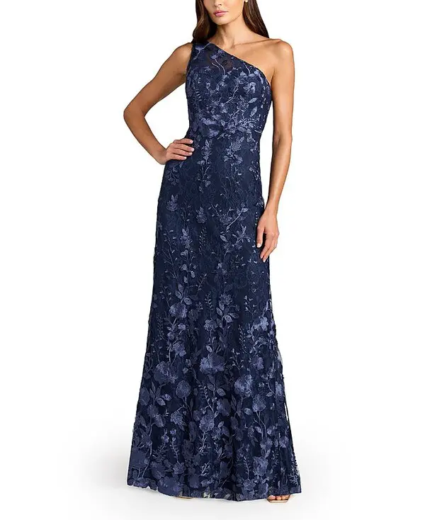 Mac Duggal Petite One-shoulder Floral Embroidered Gown - Midnight Multi