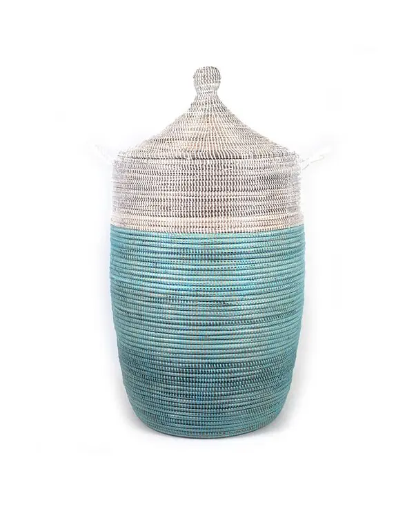 MBARE Dou Lid Storage Basket Two-tone - Turquoise And White