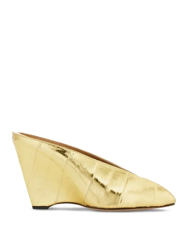 FERRAGAMO Laminated Eel Peep-toe Wedge Mules - Oro