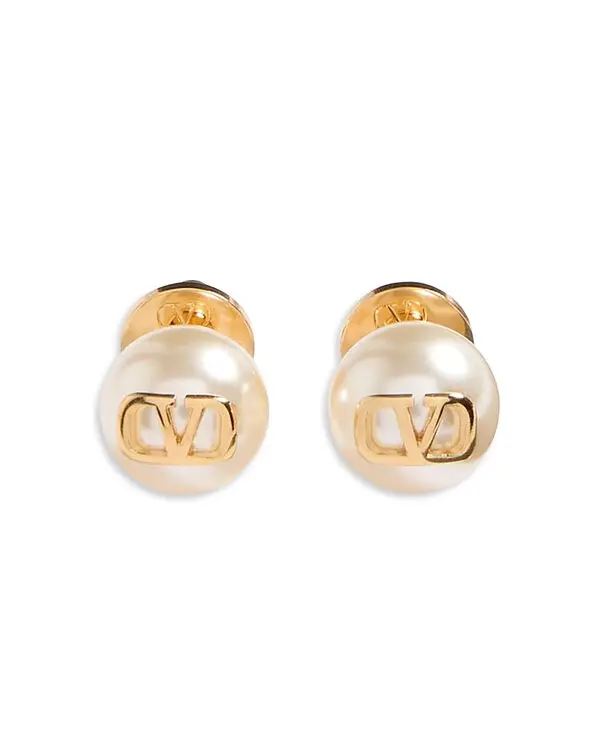Valentino Garavani Vlogo Imitation Pearl Earrings - Gold/white