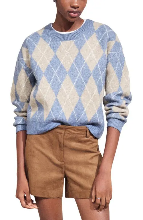 Mango Argyle Pattern Knit Sweater - Blue