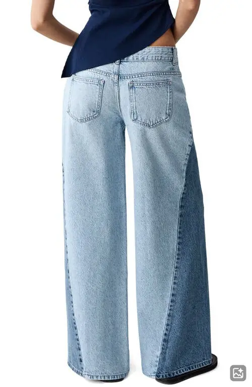 Mango Two-tone Wide Leg Jeans - Medium Blue