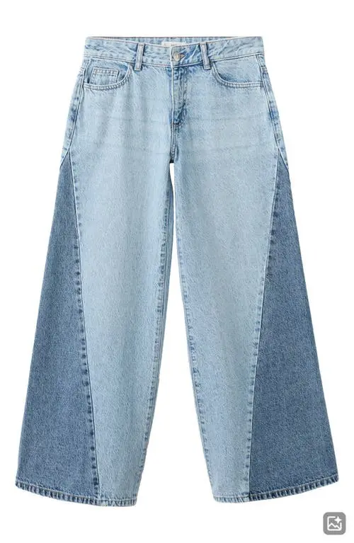 Mango Two-tone Wide Leg Jeans - Medium Blue