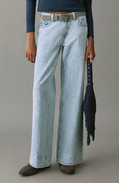 Mango Paisley High-waist Wide-leg Jeans - Light Blue