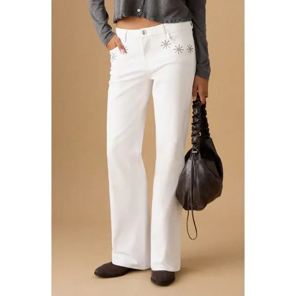 Mango Studded Straight-leg Jeans - Off White