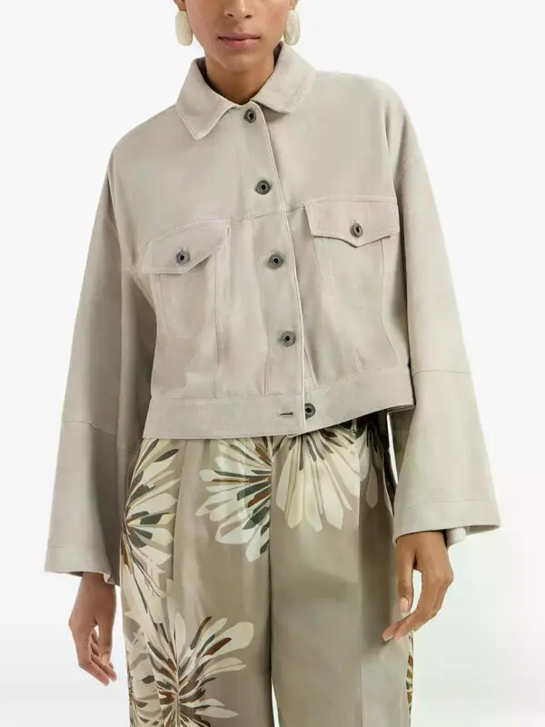 Brunello Cucinelli Suede Jacket With Embellished Collar