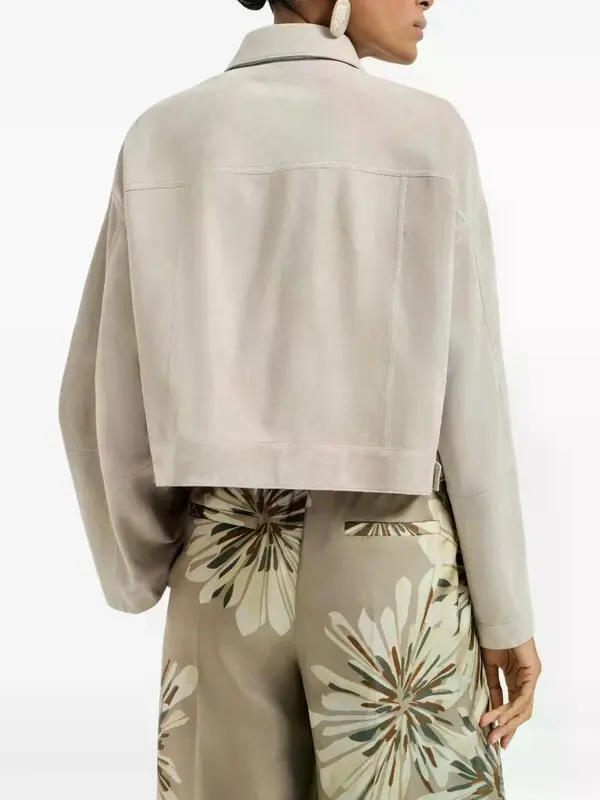 Brunello Cucinelli Suede Jacket With Embellished Collar