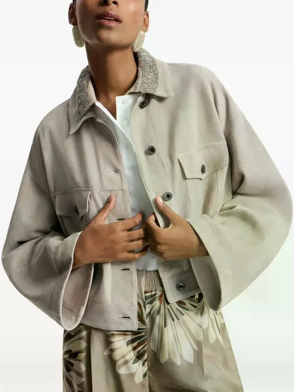 Brunello Cucinelli Suede Jacket With Embellished Collar