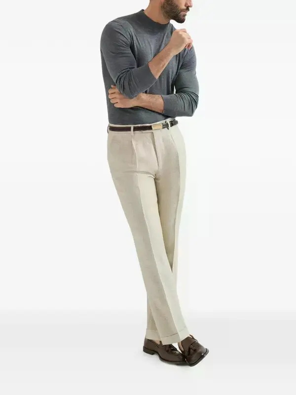 Brunello Cucinelli Pleated Hopsack Trousers - Neutrals