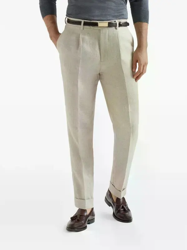 Brunello Cucinelli Pleated Hopsack Trousers - Neutrals