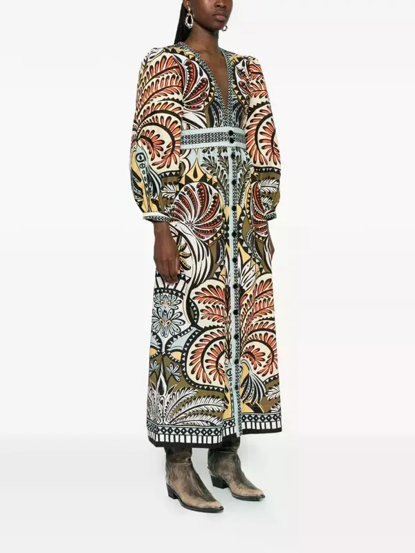 Farm Rio Printed V-neck Dress