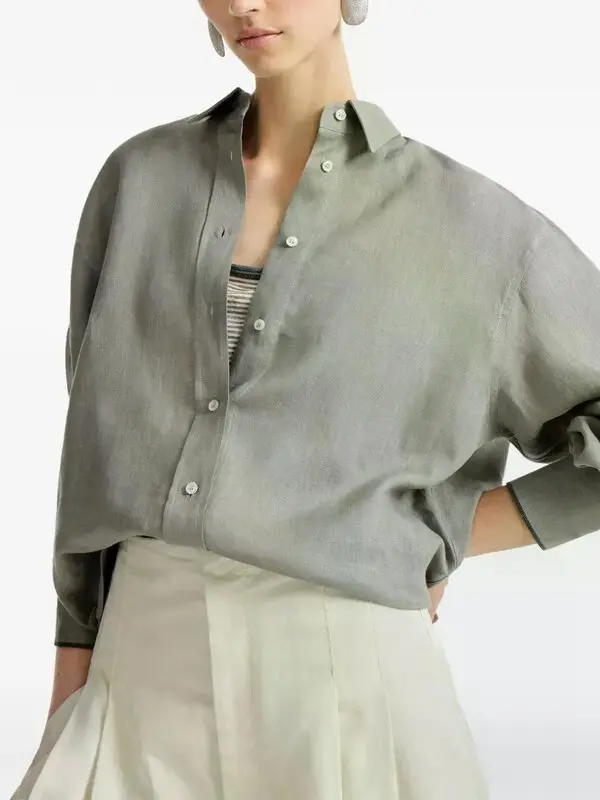 Brunello Cucinelli Monili Linen Shirt - Grey