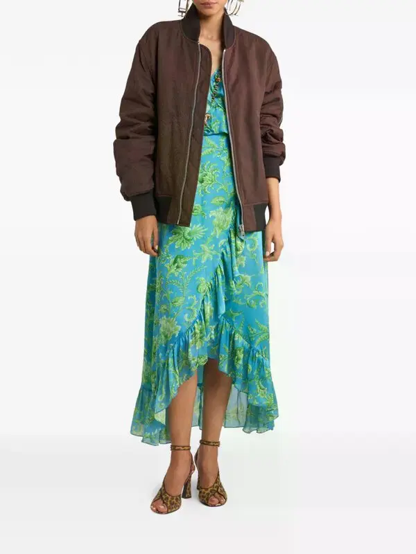 Etro Silk Long Wrap Dress With Floral Motif