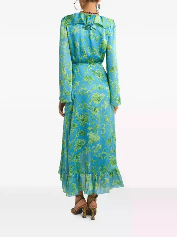 Etro Silk Long Wrap Dress With Floral Motif