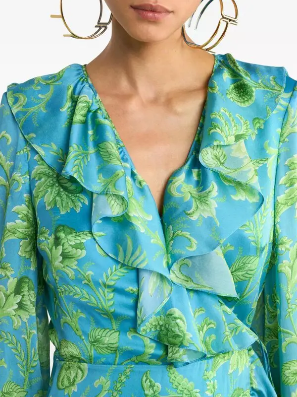 Etro Silk Long Wrap Dress With Floral Motif