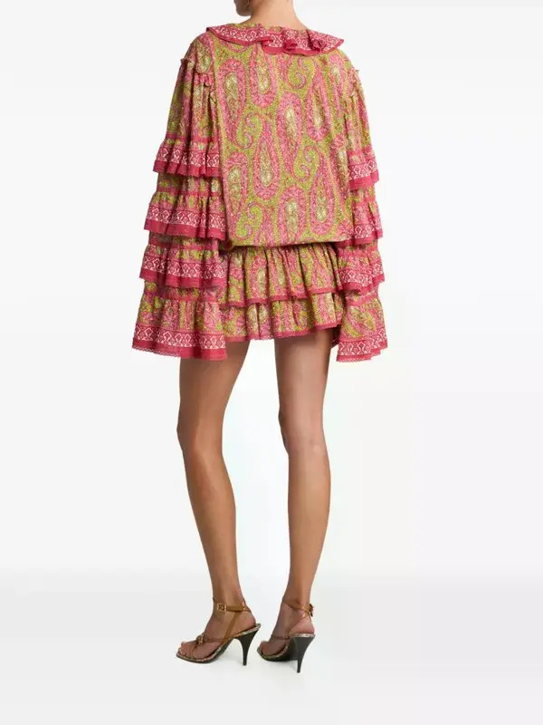 Etro Cotton Dotted Swiss Mini Dress With Ruffles And Paisley Motif
