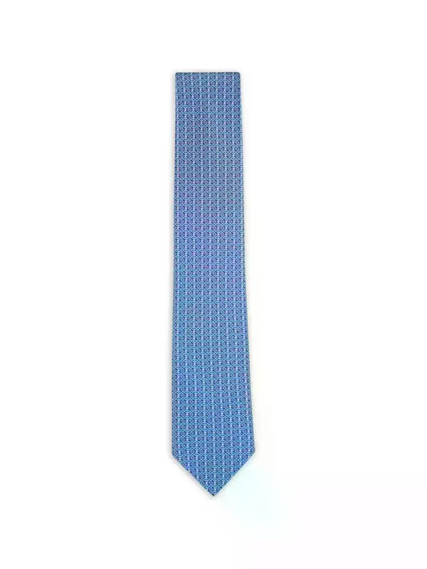 FERRAGAMO Gancini Chain-print Tie - Blue