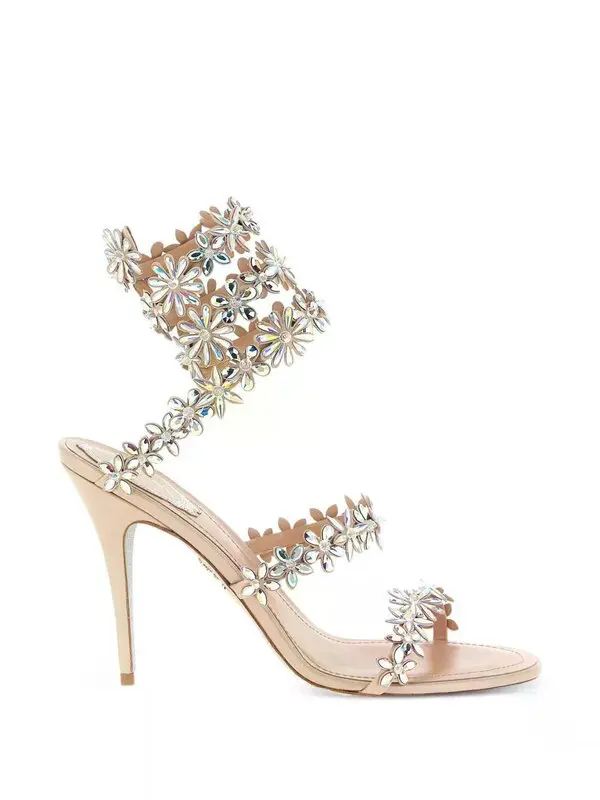 Rene Caovilla Eva Floral Crystal Sandals - Neutrals