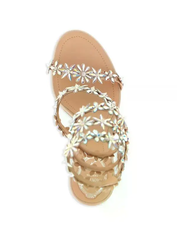 Rene Caovilla Eva Floral Crystal Sandals - Neutrals