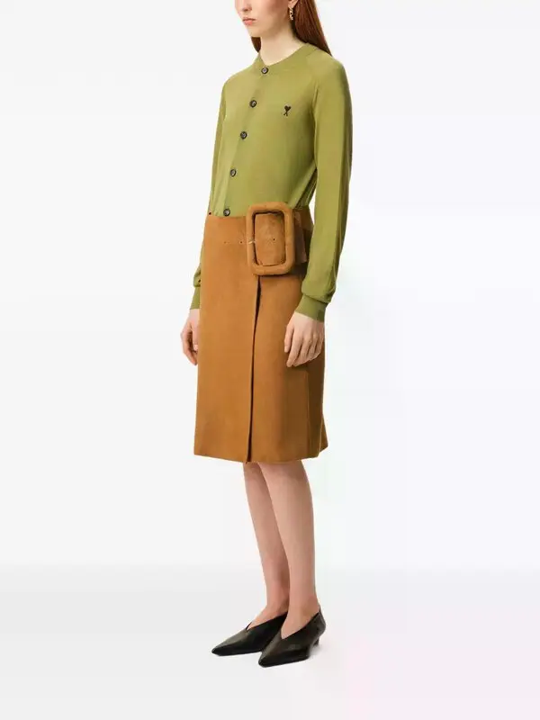 AMI Paris Wool Crewneck Cardigan With De Coeur Embroidery