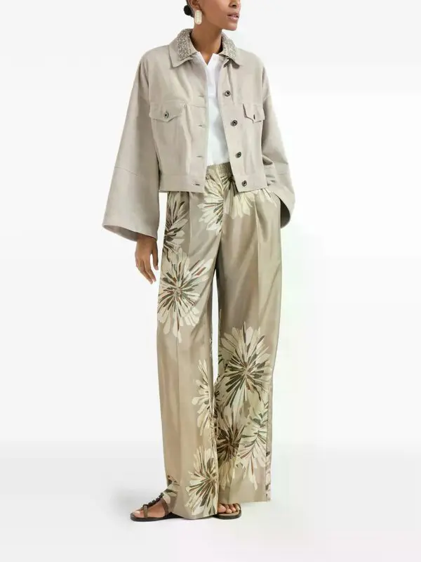 Brunello Cucinelli Suede Jacket With Beaded Collar