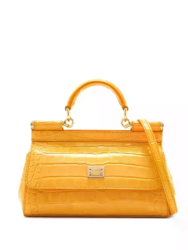 Dolce & Gabbana Croc-effect Top-handle Sicily Piccola Tote Bag - Yellow