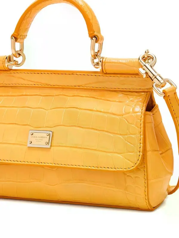 Dolce & Gabbana Croc-effect Top-handle Sicily Piccola Tote Bag - Yellow