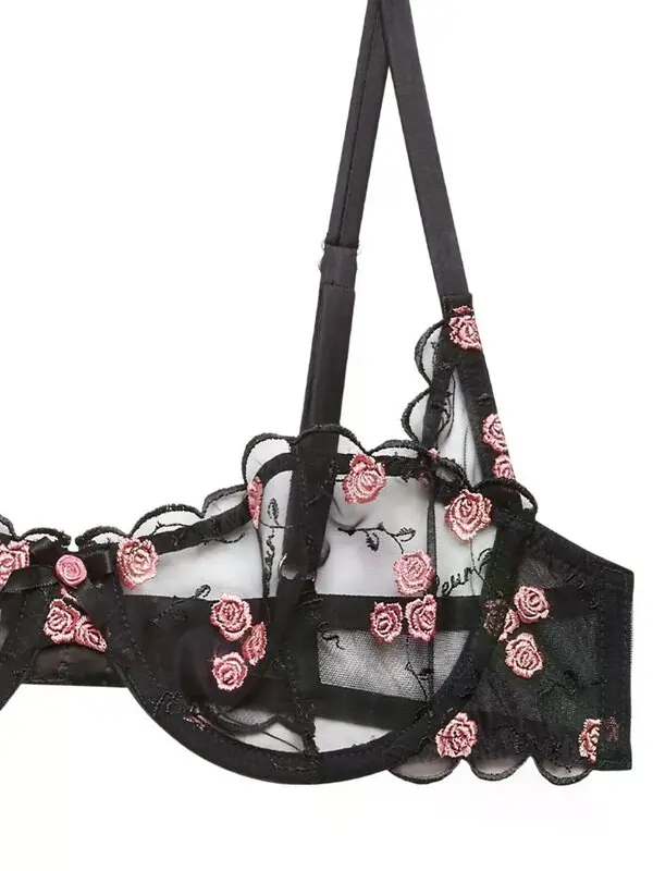 FLEUR DU MAL Rose Embroidered Scalloped Bra